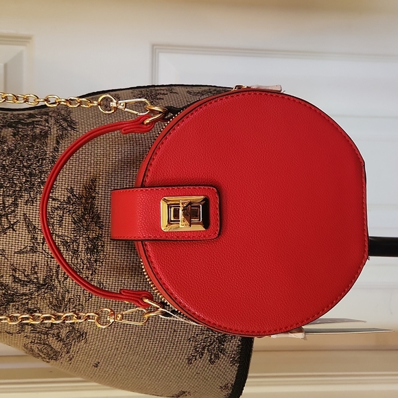 Bags | Vegan Leather Red Crossbody Round Purse | Poshmark